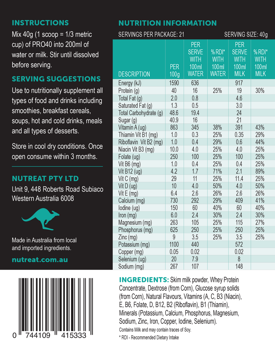 Nutreat Pro40 Family Formula (840g) – Nutreat Australia